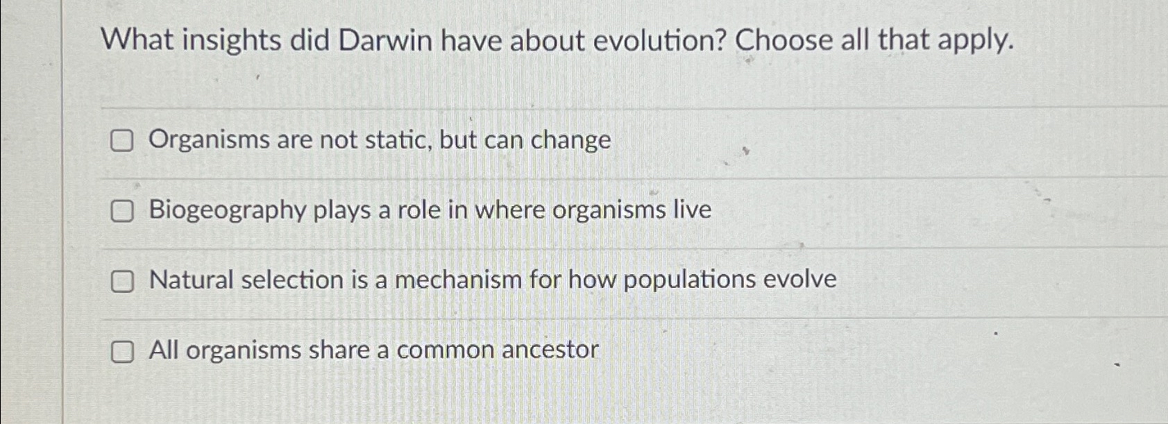 Solved What insights did Darwin have about evolution? Choose | Chegg.com