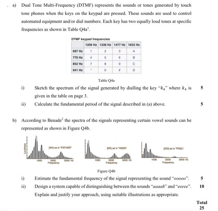Solved a) Dual Tone Multi-Frequency (DTMF) represents the | Chegg.com