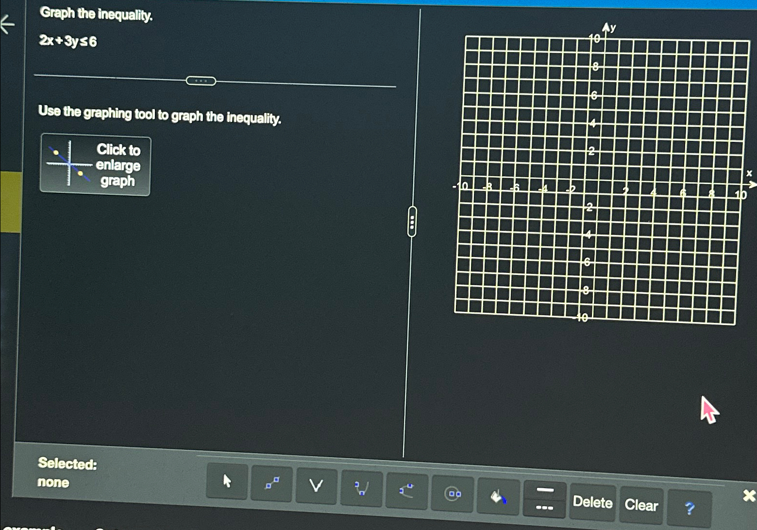 Solved Graph the inequality.2x+3y≤6Use the graphing tool to | Chegg.com