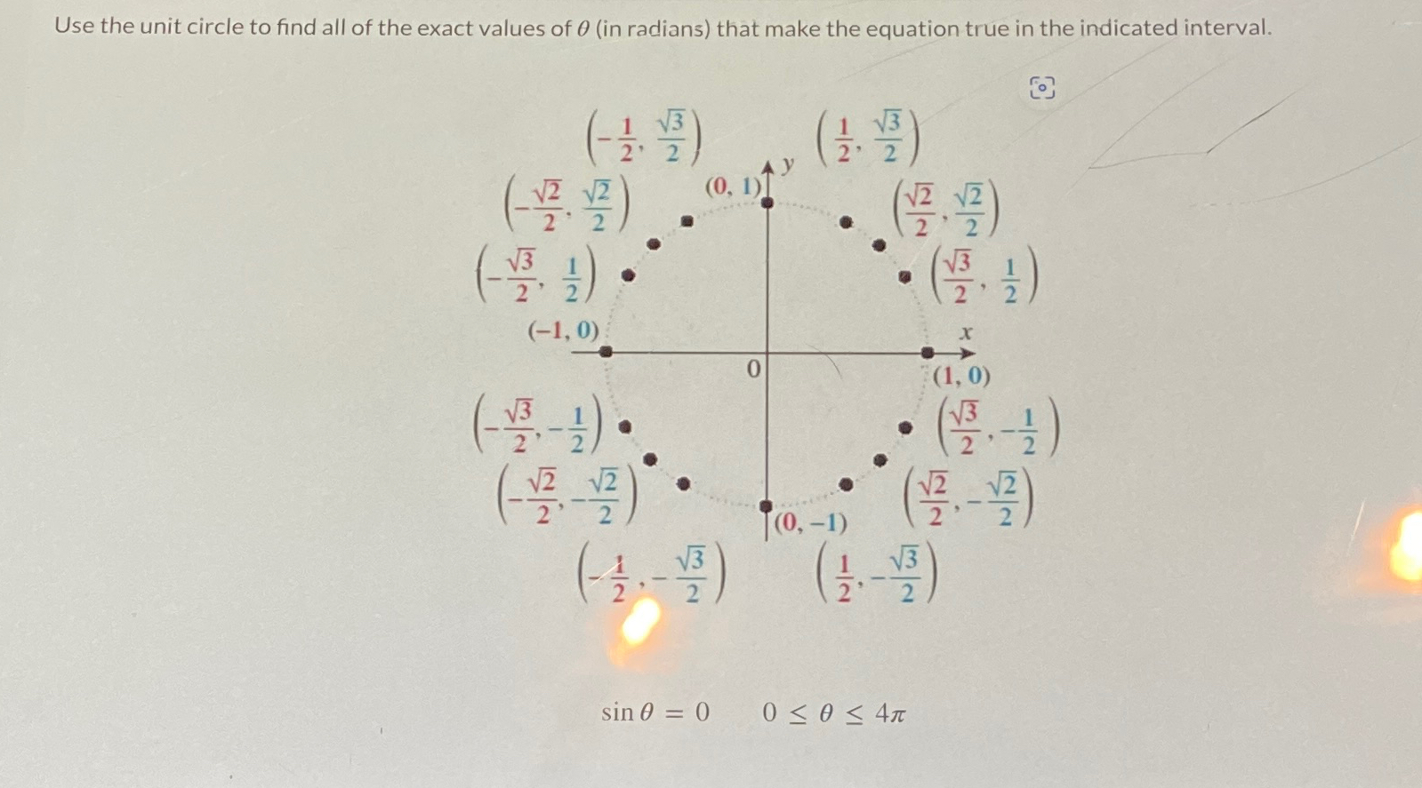 Solved Use the unit circle to find all of the exact values | Chegg.com