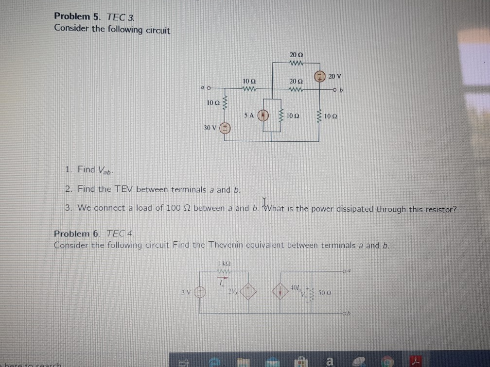 Solved Problem 5. TEC 3. Consider the following circuit ww | Chegg.com