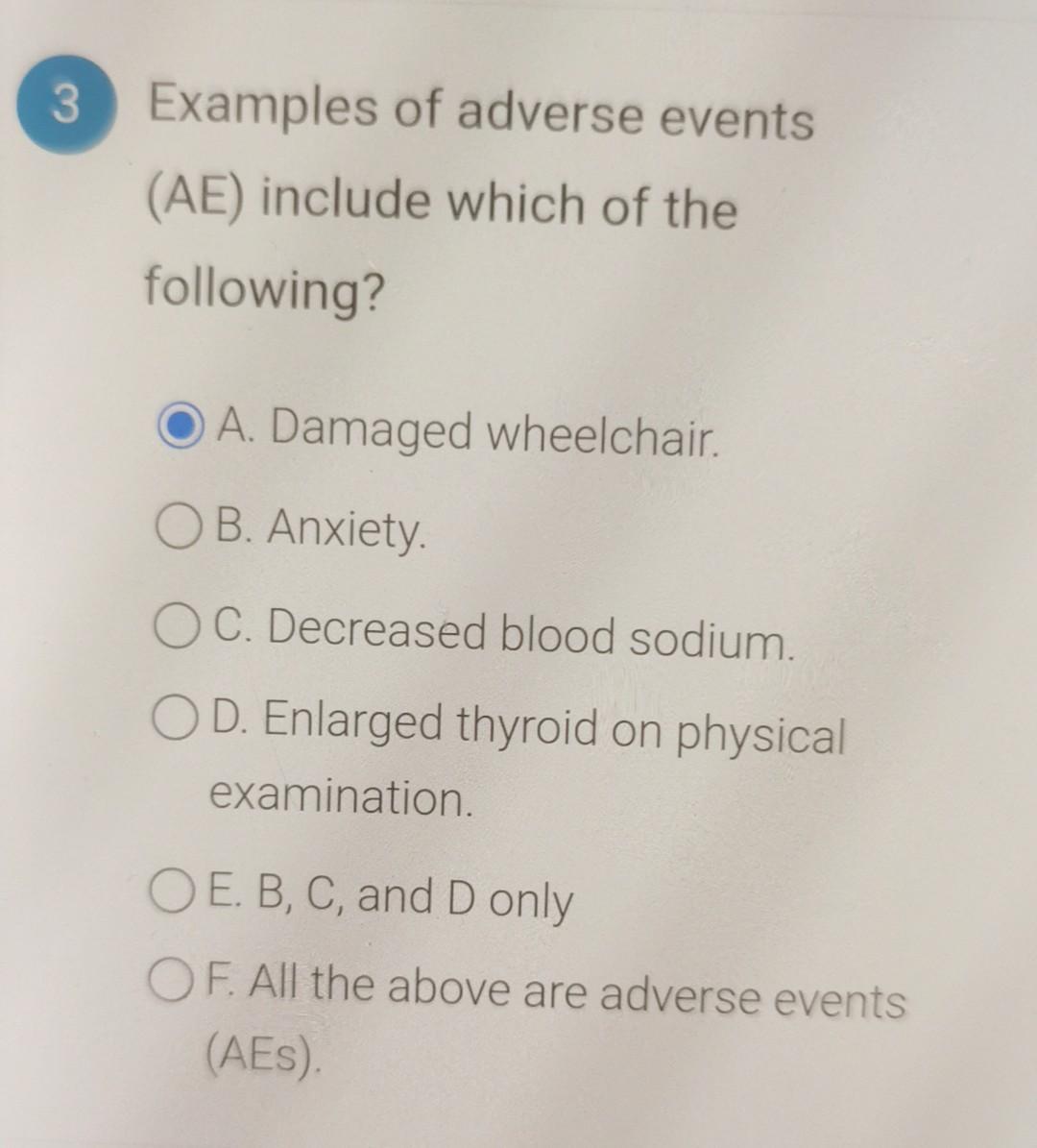 Examples of adverse events (AE) include which of the | Chegg.com