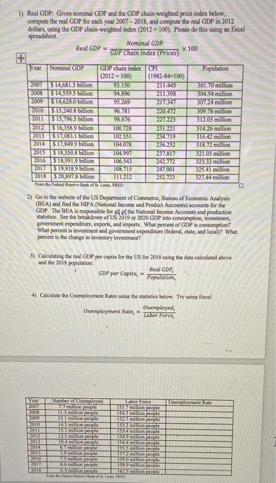 + 1) Real GDP: Given nominal GDP and the GDP | Chegg.com