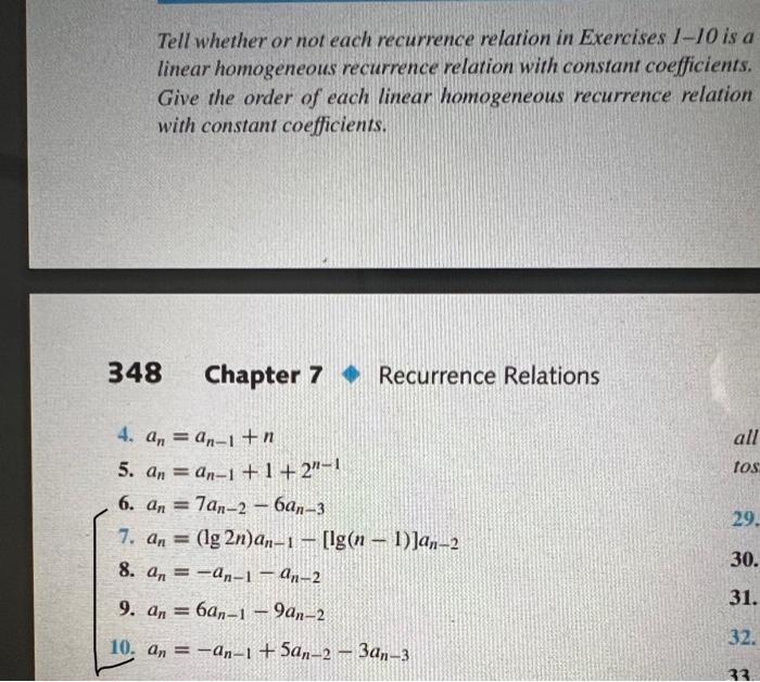 Solved Tell whether or not each recurrence relation in | Chegg.com