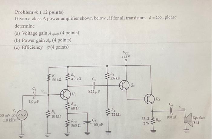 Solved Problem 4: (12 points) Given a class A power | Chegg.com