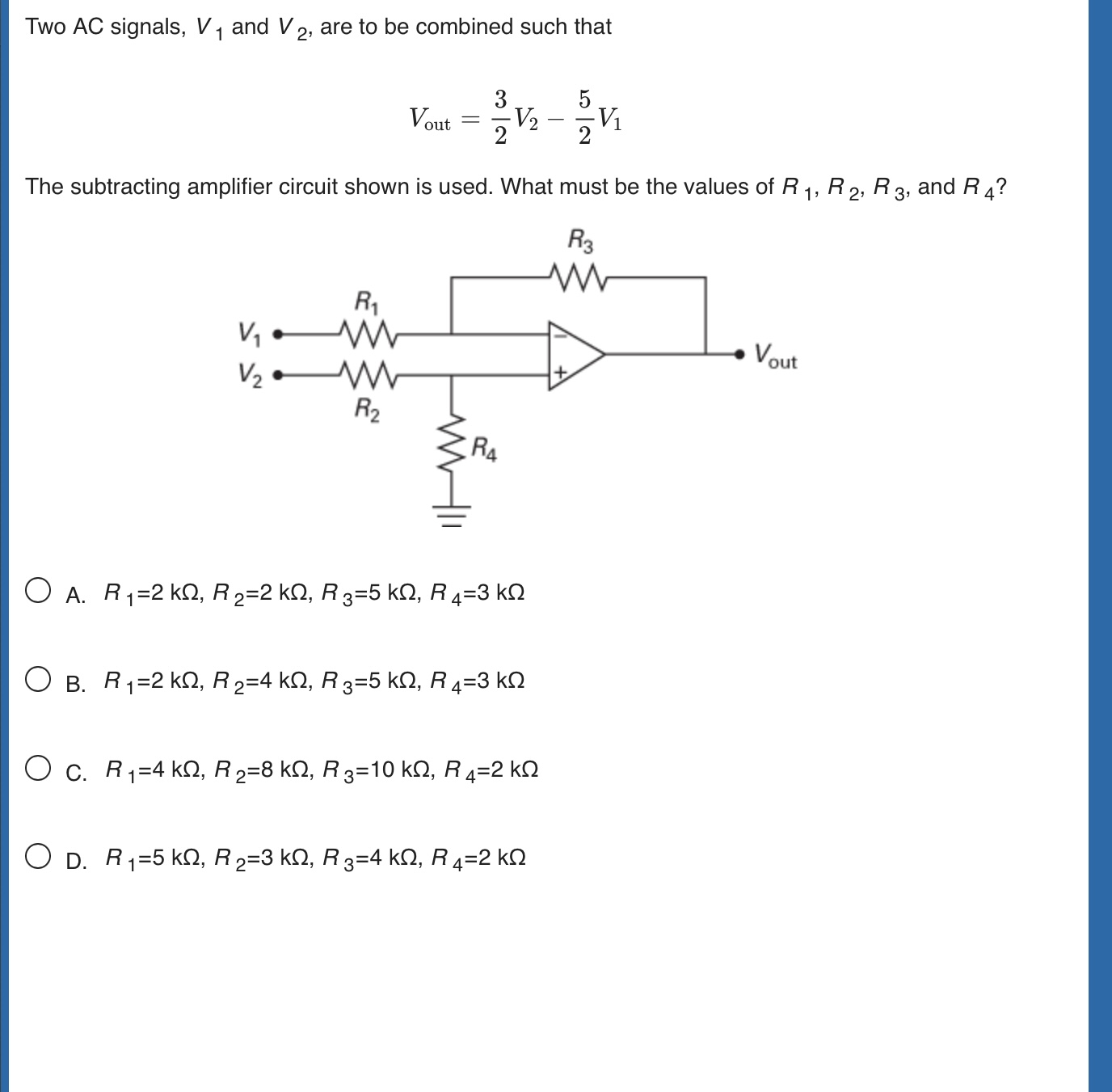 Solved Two AC signals, V1 ﻿and V2, ﻿are to be combined such | Chegg.com