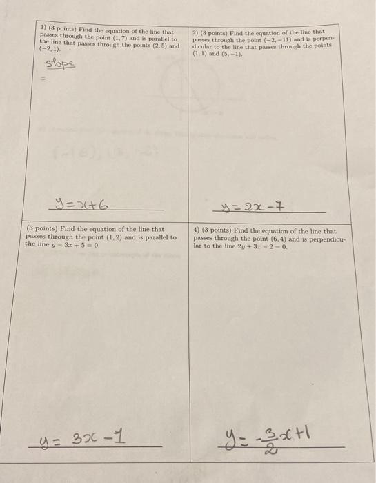 Solved 1) ( 3 points) Find the equation of the line that | Chegg.com