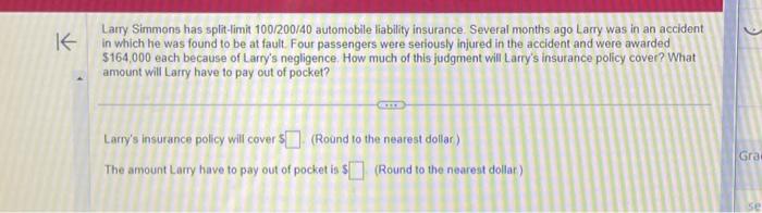 Solved Larry Simmons has split-limit 100/200/40 automobile | Chegg.com