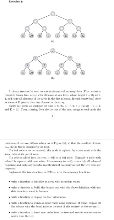 Exercise 1: 20 41 (a) (20 41 42 42 (b) A binary tree | Chegg.com