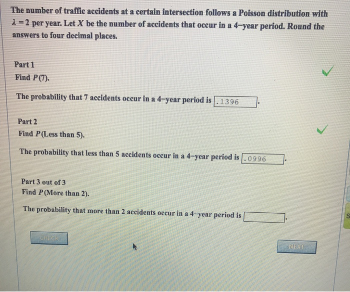 Solved The number of traffic accidents at a certain | Chegg.com