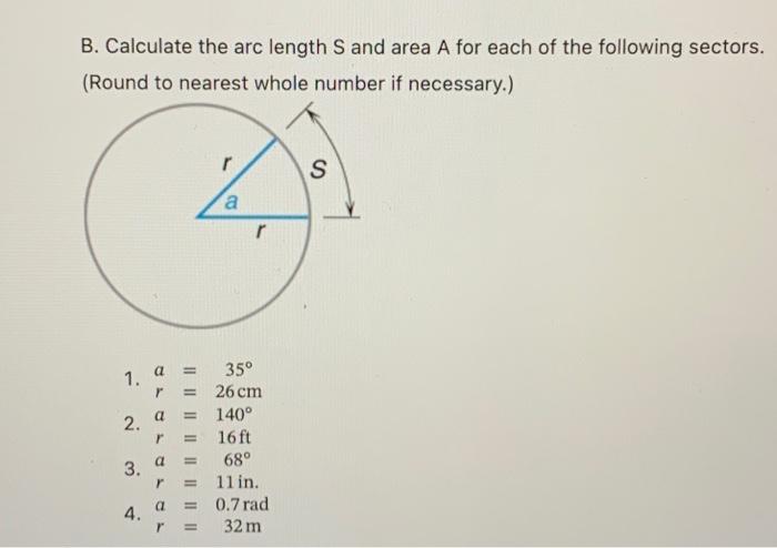 Solved B. Calculate the arc length S and area A for each of | Chegg.com