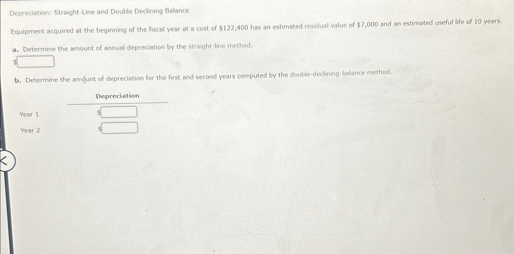 Solved Depreciation: Straight-Line and Double Declining | Chegg.com