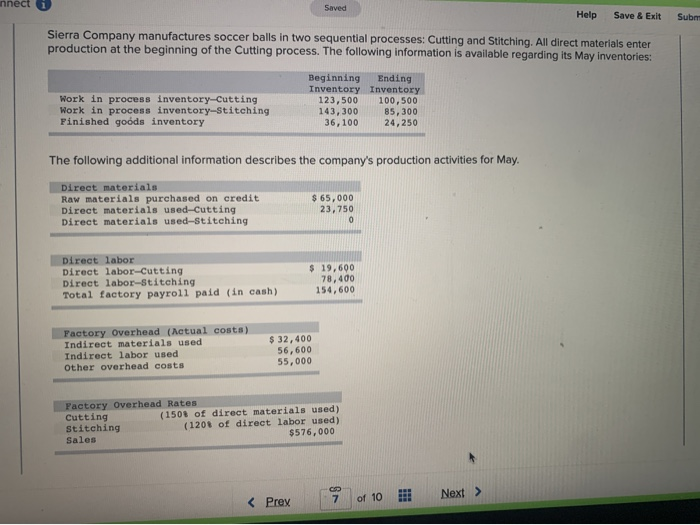 Solved nnect Saved Help Save & Exit Sub Sierra Company | Chegg.com