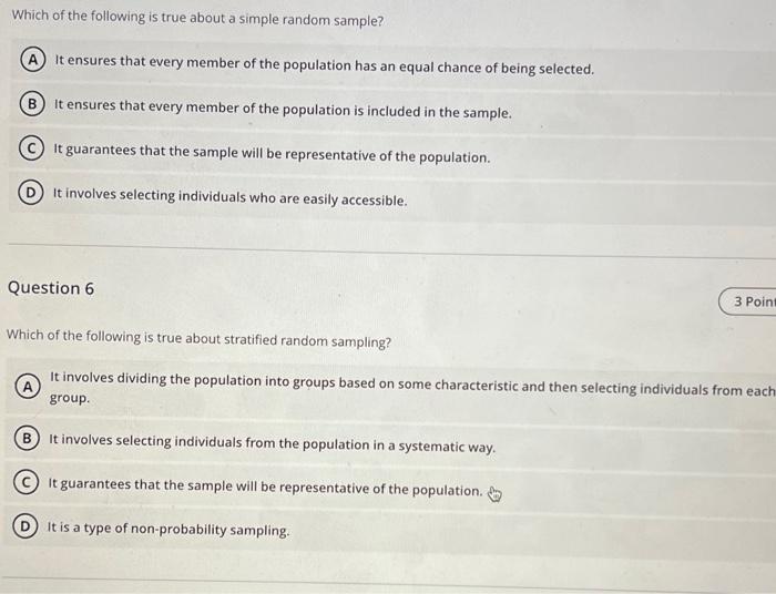 Solved Which of the following is true about a simple random | Chegg.com