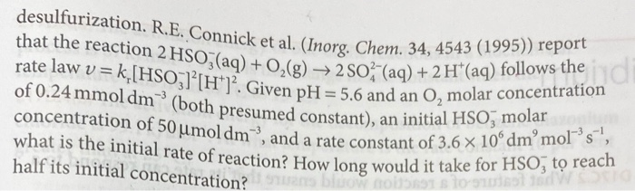 P178.6. The oxidation of HSO; by O, in aqueous | Chegg.com