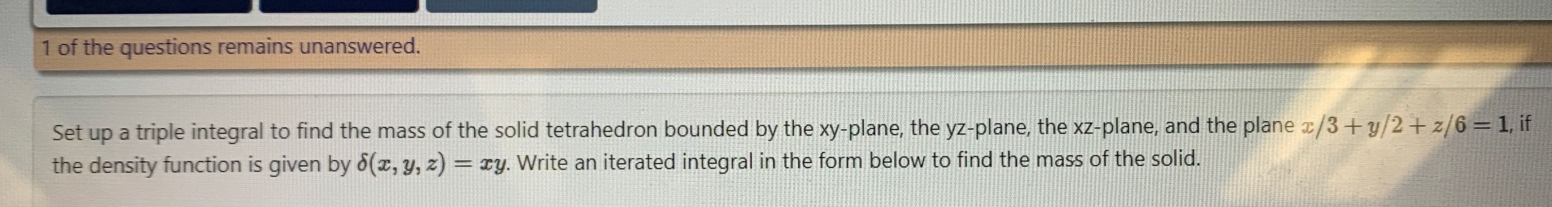 Solved 1 ﻿of the questions remains unanswered.Set up a | Chegg.com