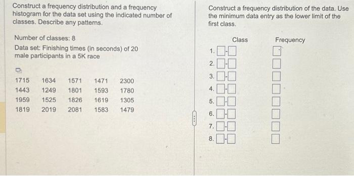 Construct a frequency distribution and a frequency | Chegg.com