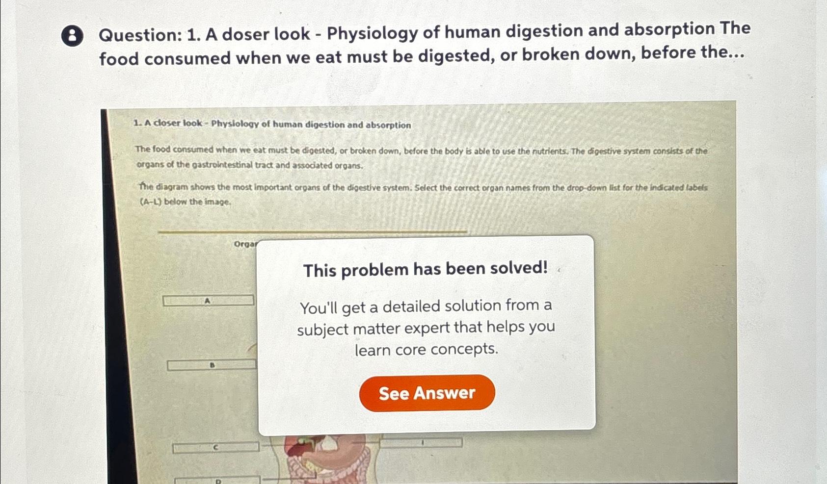 Solved (8) ﻿Question: 1. ﻿A doser look - ﻿Physiology of | Chegg.com
