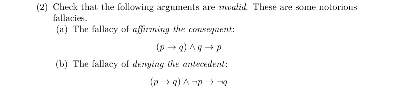 Solved (2) ﻿Check that the following arguments are invalid. | Chegg.com