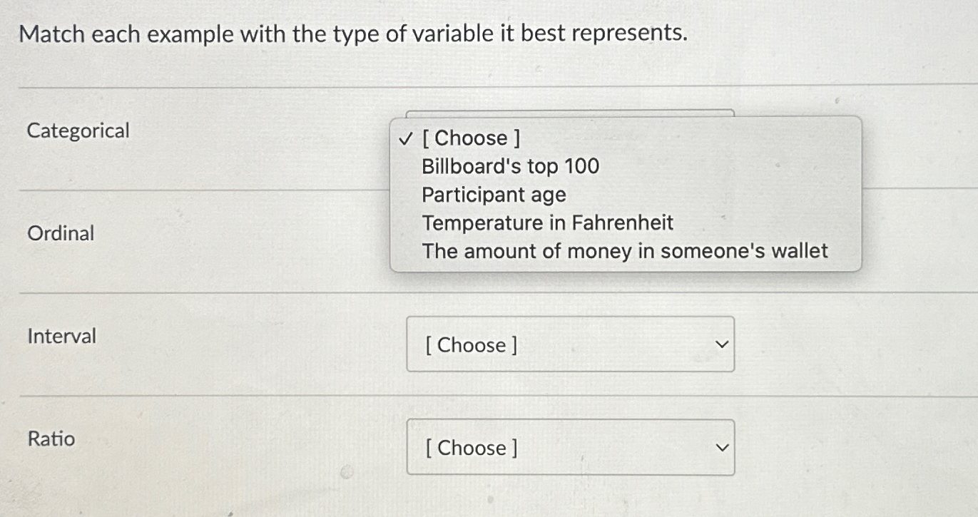 Solved Match each example with the type of variable it best | Chegg.com