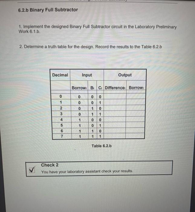 Solved 6.1 Preliminary Work Binary Adders and Subtractors | Chegg.com