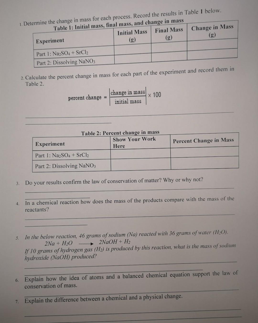 1. Determine the change in mass for each process. | Chegg.com