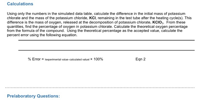 Solved Percentage of Oxygen in Potassium Chlorate Purpose of | Chegg.com