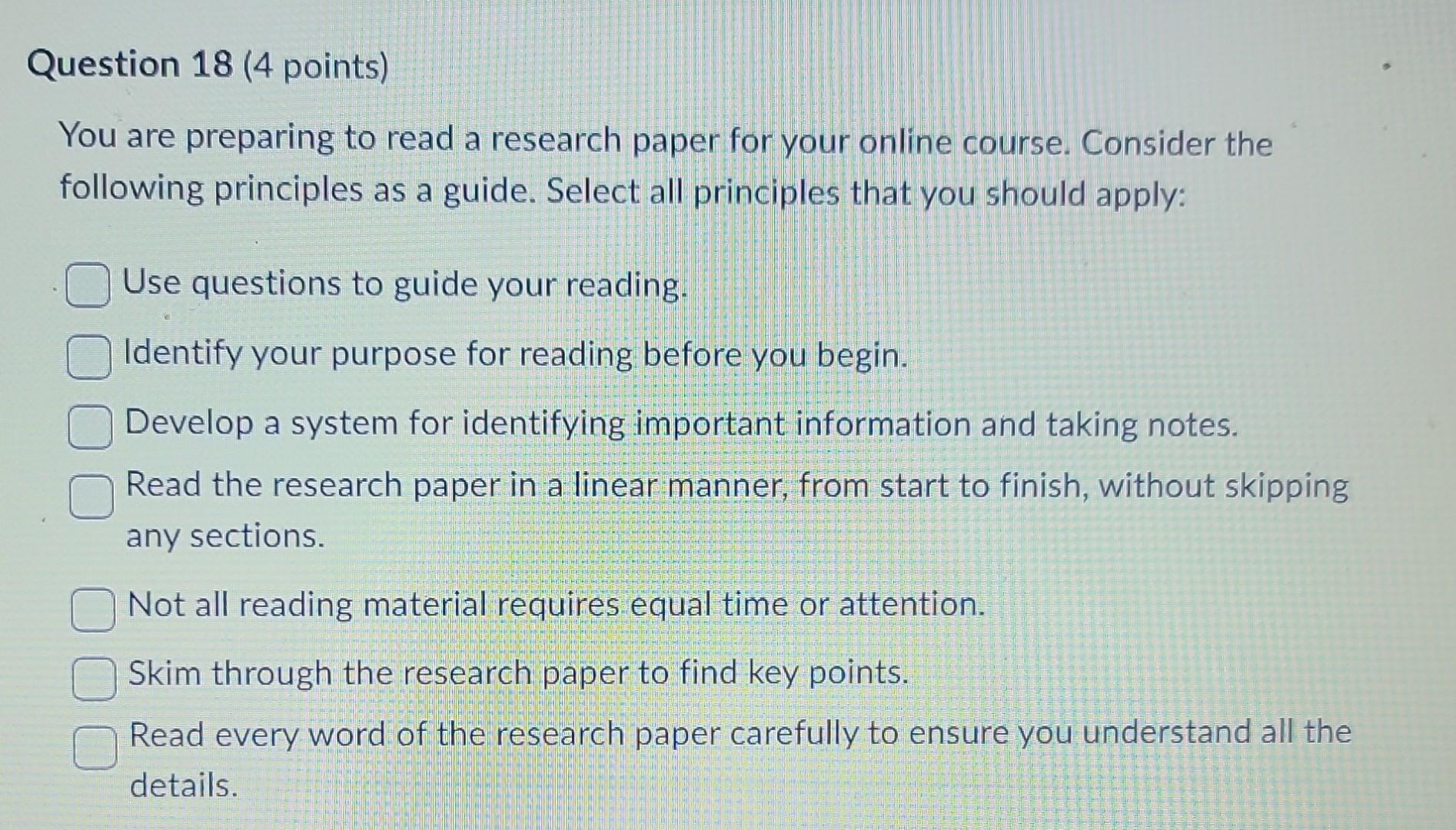 Solved You are preparing to read a research paper for your | Chegg.com