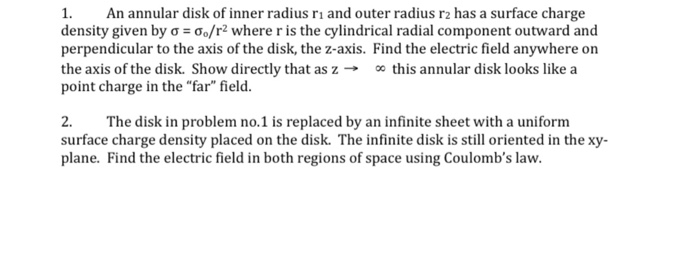 Solved 1. An annular disk of inner radius rı and outer | Chegg.com