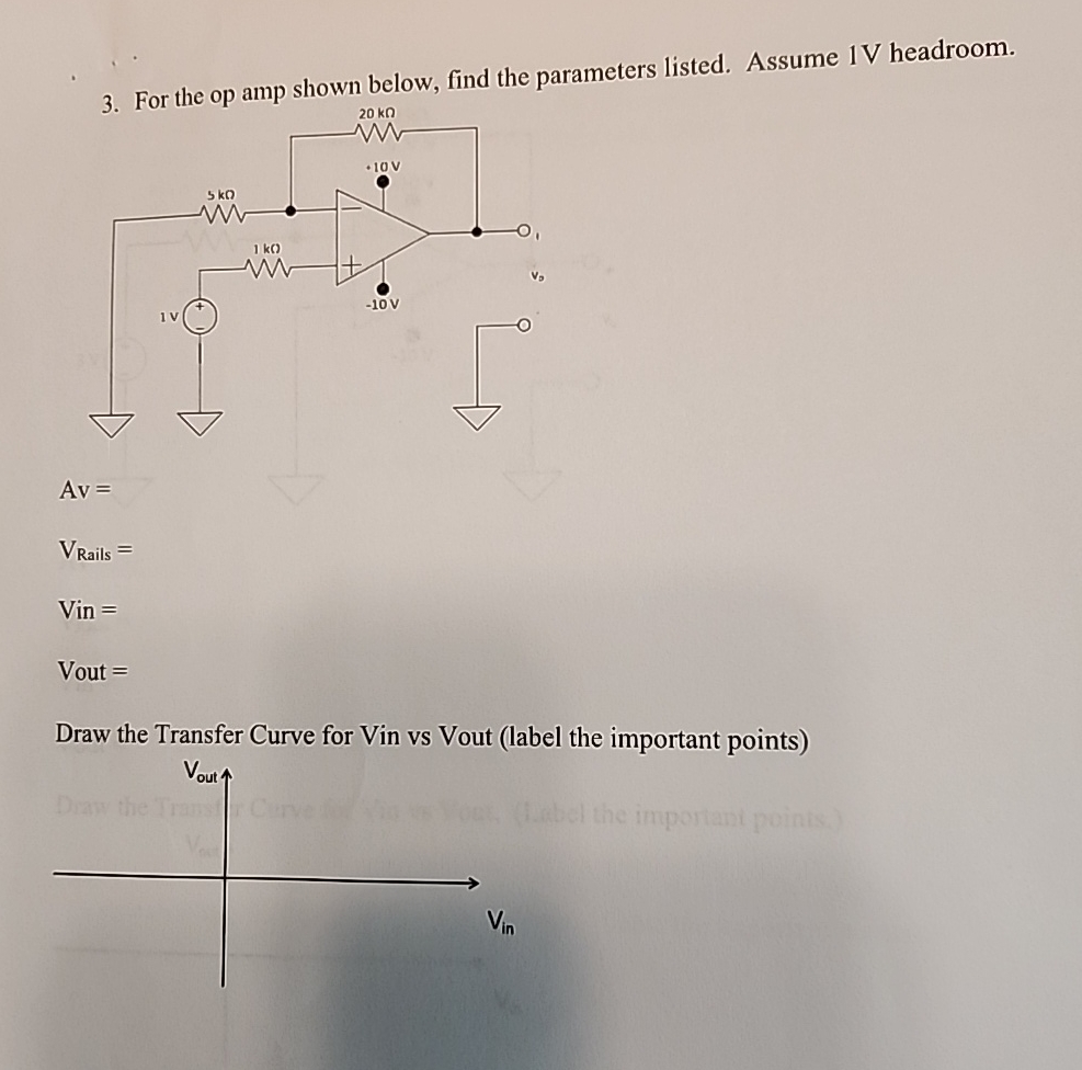 For the op amp shown below, find the parameters | Chegg.com