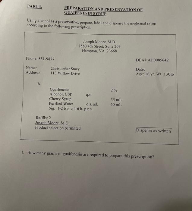 Solved Using alcohol as a preservative, prepare, label and | Chegg.com