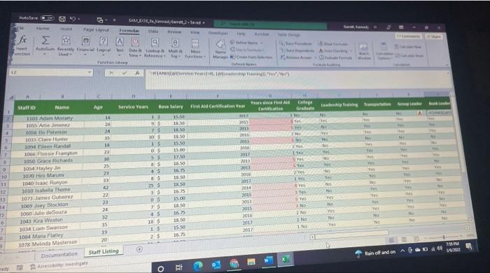Solved a. 11. In cell N2, enter a formula using the IF | Chegg.com