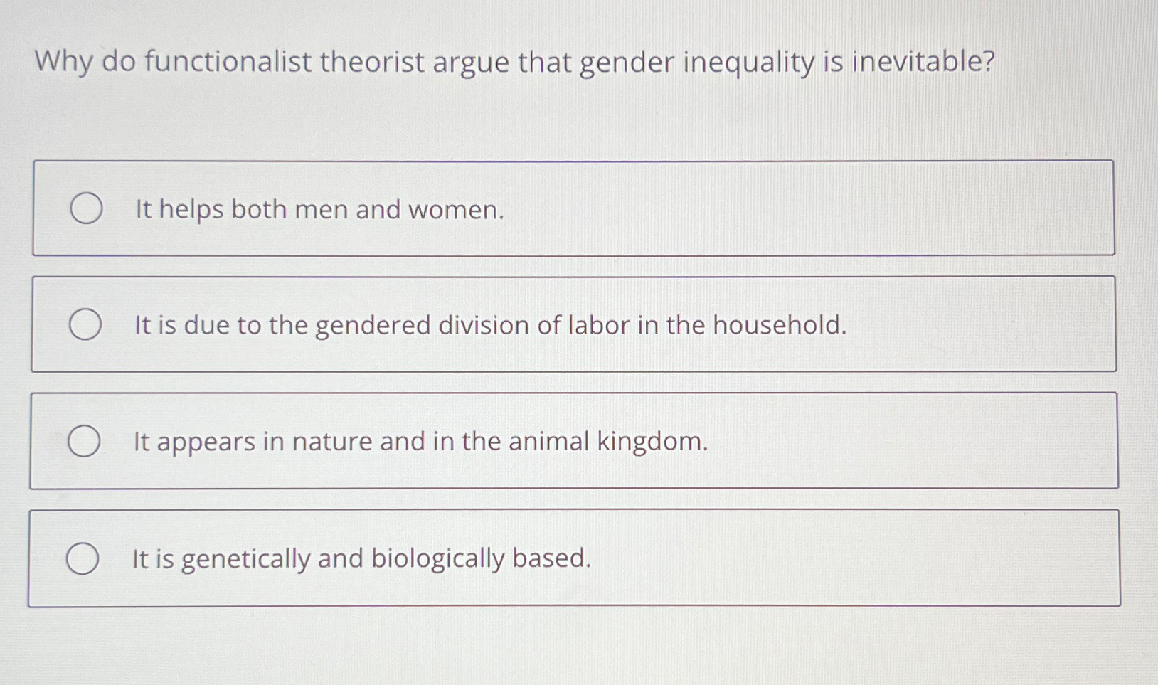 Solved Why do functionalist theorist argue that gender | Chegg.com