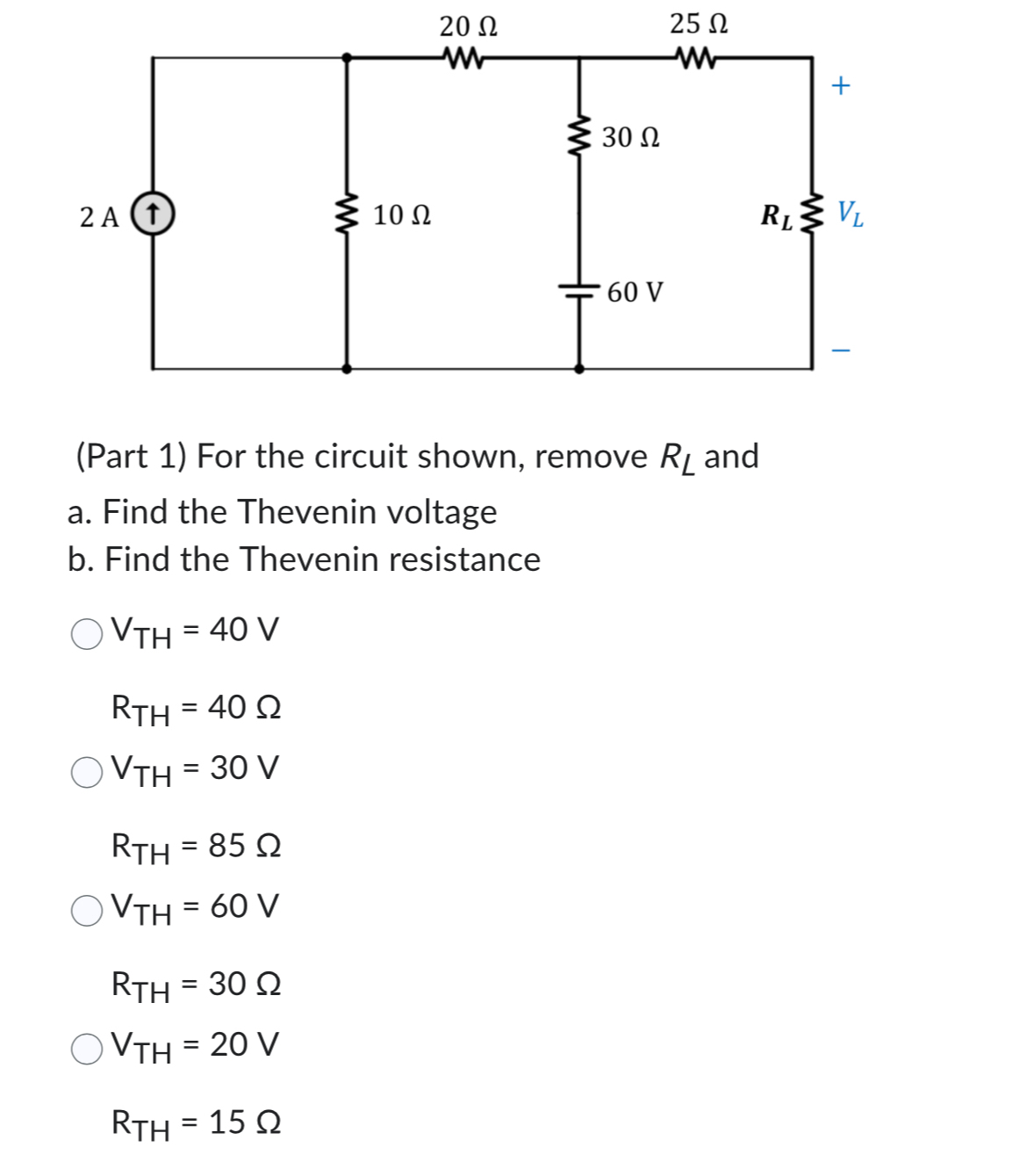 Solved (Part 1) ﻿For the circuit shown, remove RL ﻿anda. | Chegg.com