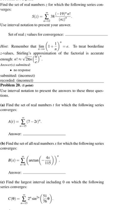 Solved Find the set of real numbers z for which the | Chegg.com