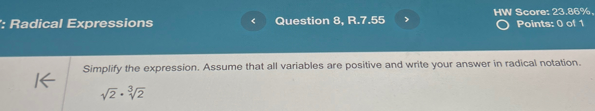 Solved Radical ExpressionsQuestion 8, ﻿R.7.55HW Score: | Chegg.com