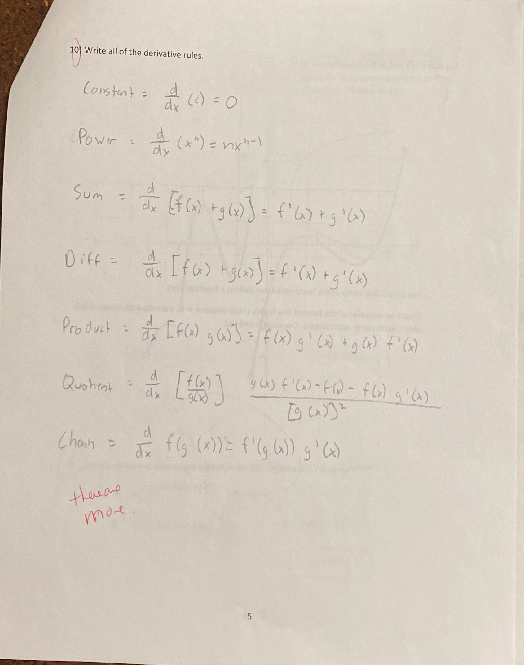 Solved Write all of the derivative rules.theear more.5 | Chegg.com