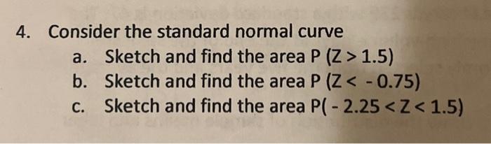 Solved 4. Consider the standard normal curve a. Sketch and | Chegg.com