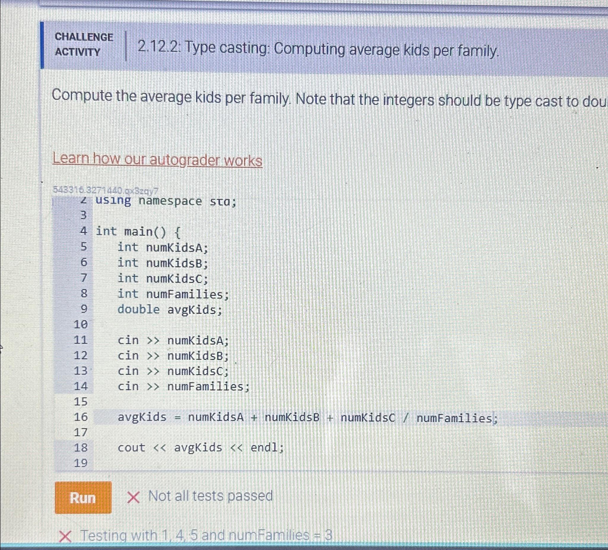 Solved Challengeactivity2 12 2 Type Casting Computing