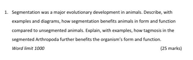 Solved 1. Segmentation was a major evolutionary development | Chegg.com