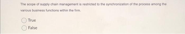 Solved The scope of supply chain management is restricted to | Chegg.com