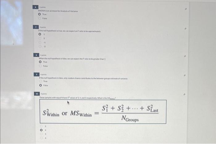SWithin 2 or MSWithin =NGroups S12+S22+⋯+SLast 2 | Chegg.com