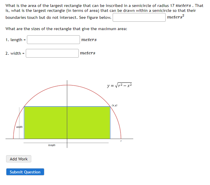 Solved What is the area of the largest rectangle that can be | Chegg.com