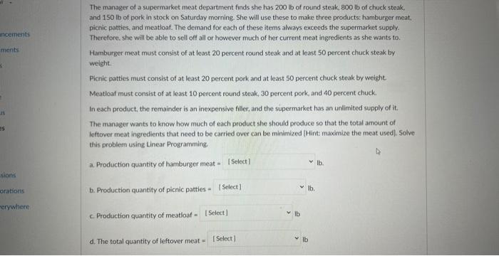Solved whight.The manaser of a supermarket meat department | Chegg.com
