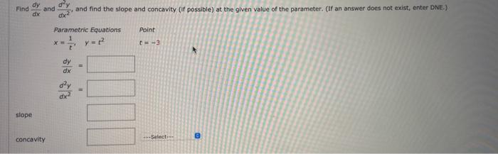 Solved Find dxdy and dx2d2y, and find the slope and | Chegg.com