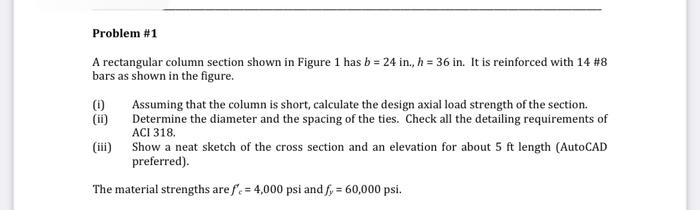 Solved Problem #1 A rectangular column section shown in | Chegg.com