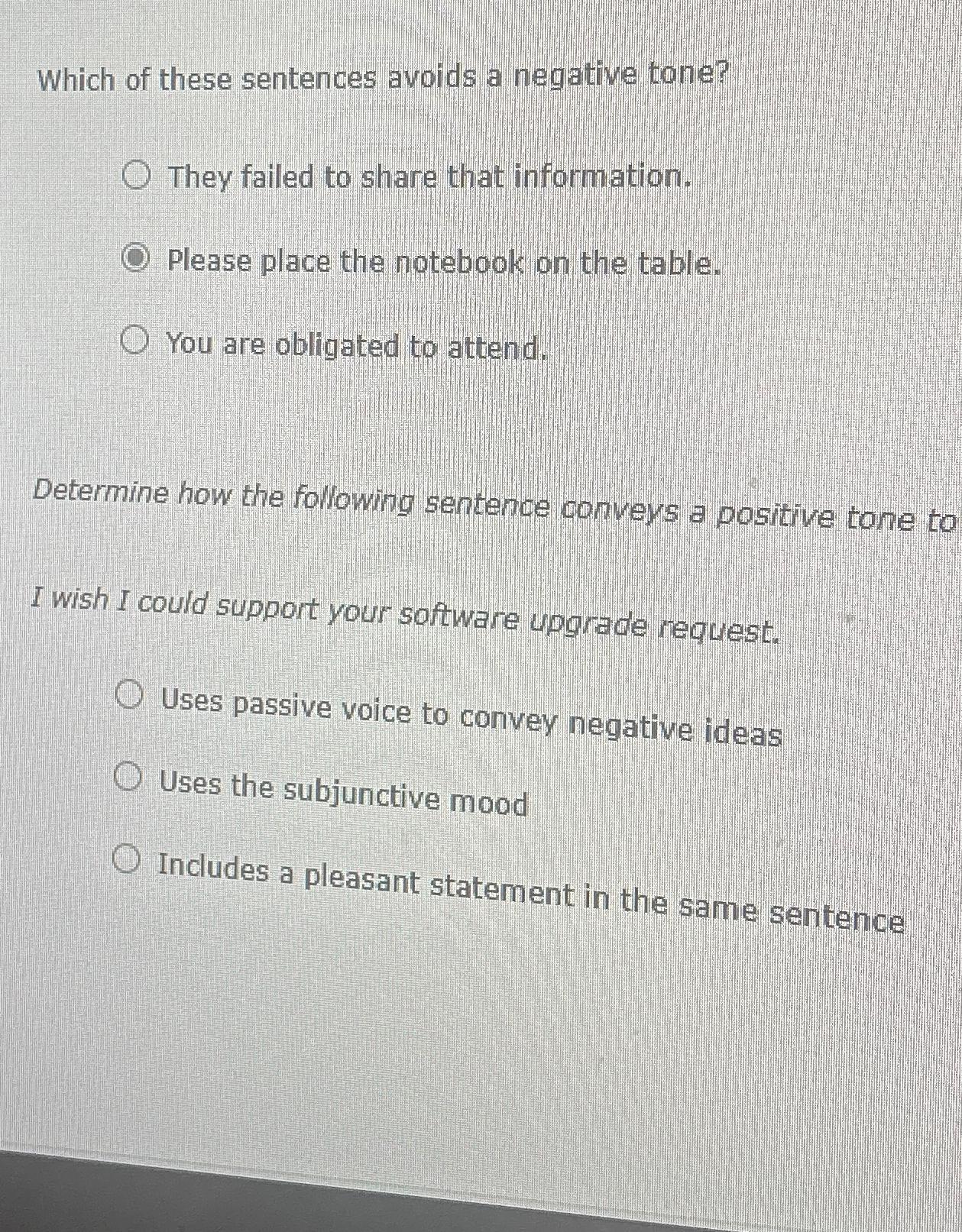Solved Which of these sentences avoids a negative tone?They | Chegg.com