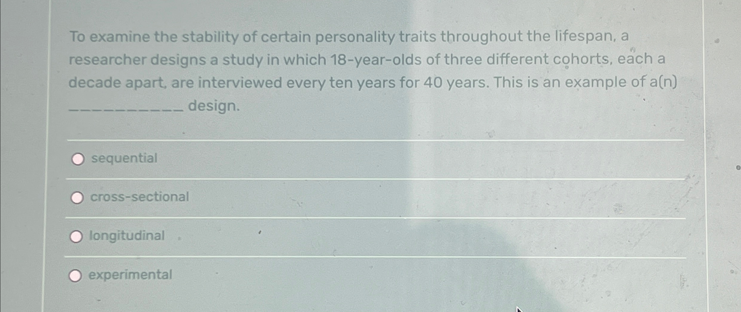 Solved To examine the stability of certain personality | Chegg.com