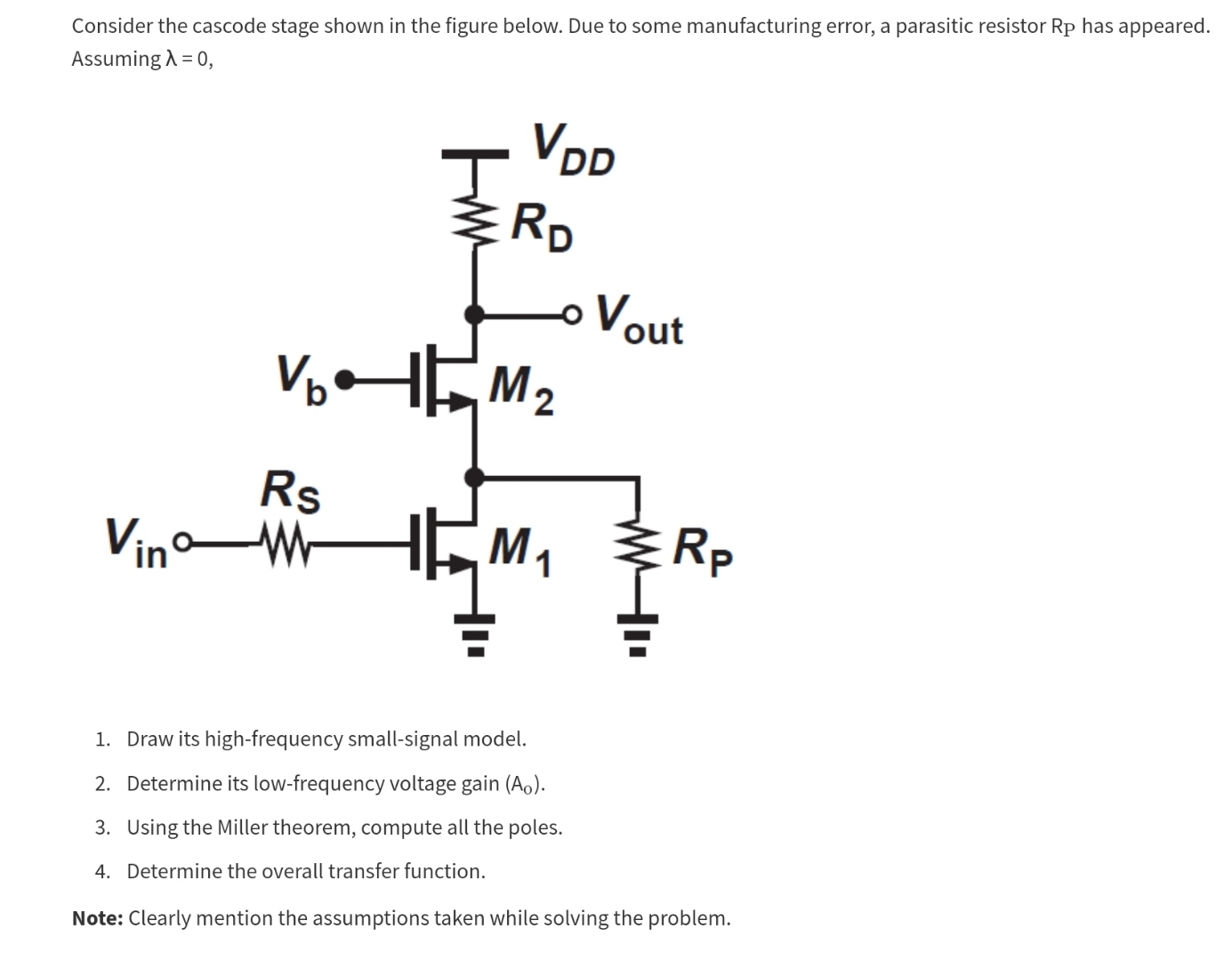 Solved Consider the cascode stage shown in the figure below. | Chegg.com
