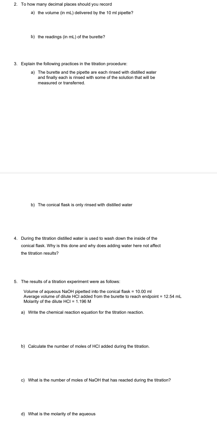 Solved To how many decimal places should you recorda) ﻿the | Chegg.com
